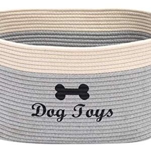 Morezi Soft Rope Dog Toy Basket with Handle, Large Dog bin, pet Bed, pet Toy Box- Perfect for organizing pet Toys, Blankets, leashes - GreyWhite