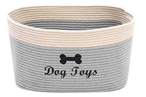 Morezi Soft Rope Dog Toy Basket with Handle, Large Dog bin, pet Bed, pet Toy Box- Perfect for organizing pet Toys, Blankets, leashes - GreyWhite