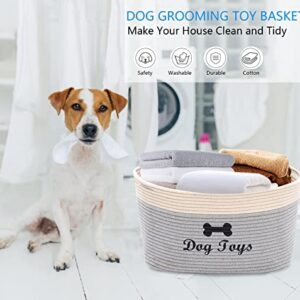 Morezi Soft Rope Dog Toy Basket with Handle, Large Dog bin, pet Bed, pet Toy Box- Perfect for organizing pet Toys, Blankets, leashes - GreyWhite