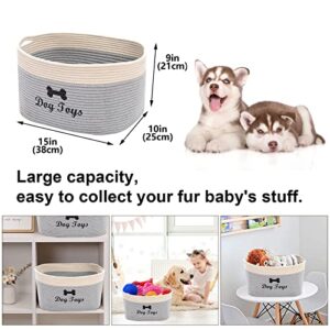 Morezi Soft Rope Dog Toy Basket with Handle, Large Dog bin, pet Bed, pet Toy Box- Perfect for organizing pet Toys, Blankets, leashes - GreyWhite