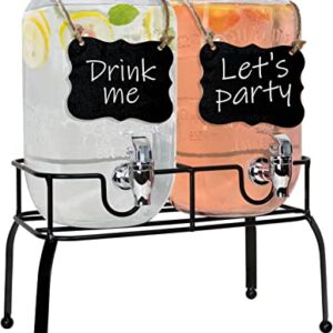 Estilo Glass Drink Dispenser with Stand - Set of 2-1 Gallon Glass Jar Beverage Dispensers for Parties, Glass Water Dispenser Countertop for Weddings, Sun Tea Jar, Lemonade, Laundry Detergent Dispenser