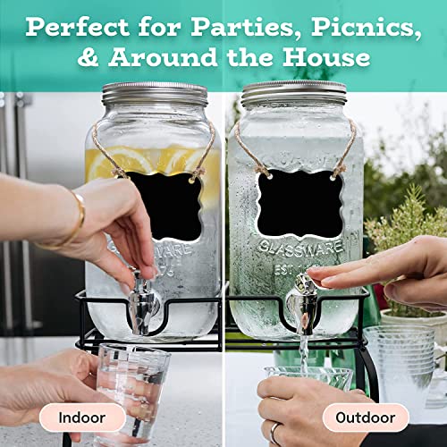 Estilo Glass Drink Dispenser with Stand - Set of 2-1 Gallon Glass Jar Beverage Dispensers for Parties, Glass Water Dispenser Countertop for Weddings, Sun Tea Jar, Lemonade, Laundry Detergent Dispenser