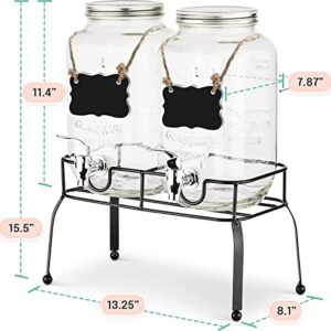 Estilo Glass Drink Dispenser with Stand - Set of 2-1 Gallon Glass Jar Beverage Dispensers for Parties, Glass Water Dispenser Countertop for Weddings, Sun Tea Jar, Lemonade, Laundry Detergent Dispenser