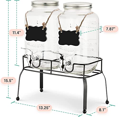 Estilo Glass Drink Dispenser with Stand - Set of 2-1 Gallon Glass Jar Beverage Dispensers for Parties, Glass Water Dispenser Countertop for Weddings, Sun Tea Jar, Lemonade, Laundry Detergent Dispenser