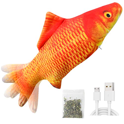 Senneny Electric Moving Fish Cat Toy, Realistic Plush Simulation Electric Wagging Fish Cat Toy Catnip Kicker Toys, Funny Interactive Pets Pillow Chew Bite Kick Supplies for Cat Kitten Kitty (Carp)