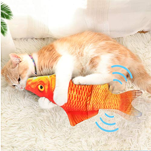 Senneny Electric Moving Fish Cat Toy, Realistic Plush Simulation Electric Wagging Fish Cat Toy Catnip Kicker Toys, Funny Interactive Pets Pillow Chew Bite Kick Supplies for Cat Kitten Kitty (Carp)