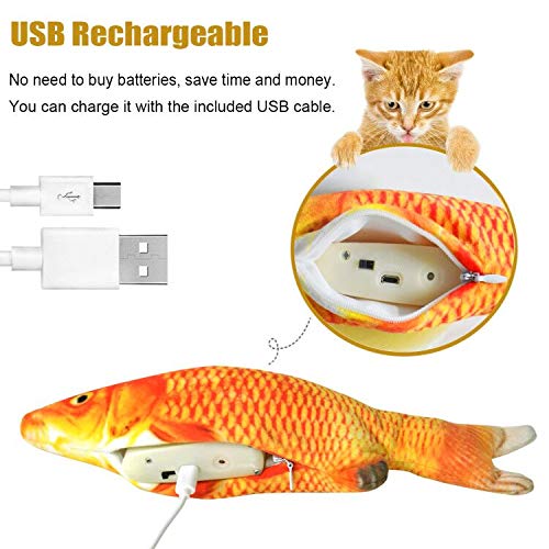 Senneny Electric Moving Fish Cat Toy, Realistic Plush Simulation Electric Wagging Fish Cat Toy Catnip Kicker Toys, Funny Interactive Pets Pillow Chew Bite Kick Supplies for Cat Kitten Kitty (Carp)