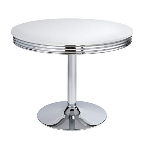 Target Marketing Systems Raleigh Modern Retro Style Chrome Plated Metal Round Dining Table, 39.4", White