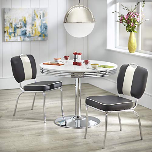 Target Marketing Systems Raleigh Modern Retro Style Chrome Plated Metal Round Dining Table, 39.4", White