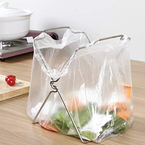 Cabilock Metal Stand Dish Cloth Holder Stainless Steel Garbage Bag Shelf Countertop Folding Trash Bag Bracket Dishcloth Towel Holder Organizer Rack Folding Bracket Metal Brackets