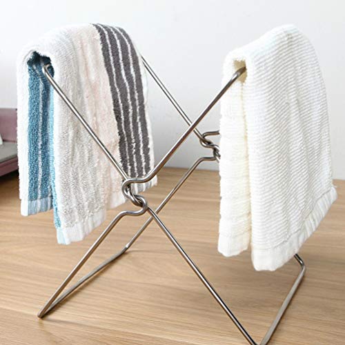 Cabilock Metal Stand Dish Cloth Holder Stainless Steel Garbage Bag Shelf Countertop Folding Trash Bag Bracket Dishcloth Towel Holder Organizer Rack Folding Bracket Metal Brackets