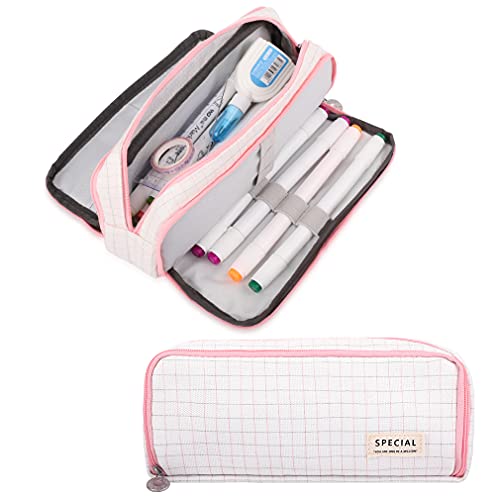 iSuperb Large Capacity Pencil Case Big 3 Compartments Pencil Pouch Canvas Pen Bag Zipper Stationery Storage Makeup Cosmetic Bags for Women Men