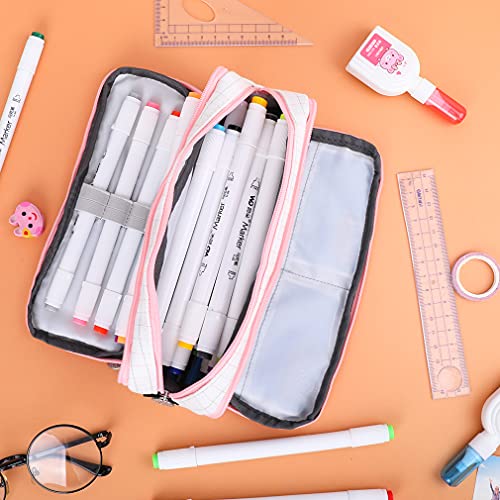 iSuperb Large Capacity Pencil Case Big 3 Compartments Pencil Pouch Canvas Pen Bag Zipper Stationery Storage Makeup Cosmetic Bags for Women Men