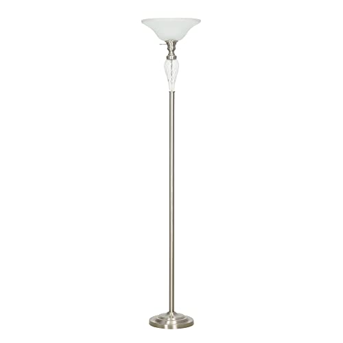 Catalina 72" Traditional Torchiere Floor Lamp Detail Accent and Glass Shades, Brushed Nickel