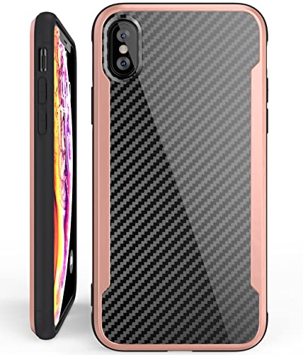 Nicexx Designed for iPhone X Case/Designed for iPhone Xs Case with Carbon Fiber Pattern, 12ft. Drop Tested, Wireless Charging Compatible - Rosegold