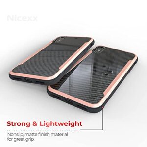 Nicexx Designed for iPhone X Case/Designed for iPhone Xs Case with Carbon Fiber Pattern, 12ft. Drop Tested, Wireless Charging Compatible - Rosegold