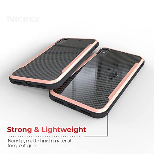 Nicexx Designed for iPhone X Case/Designed for iPhone Xs Case with Carbon Fiber Pattern, 12ft. Drop Tested, Wireless Charging Compatible - Rosegold