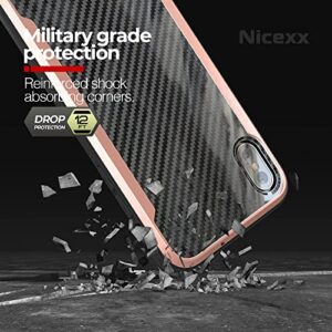 Nicexx Designed for iPhone X Case/Designed for iPhone Xs Case with Carbon Fiber Pattern, 12ft. Drop Tested, Wireless Charging Compatible - Rosegold