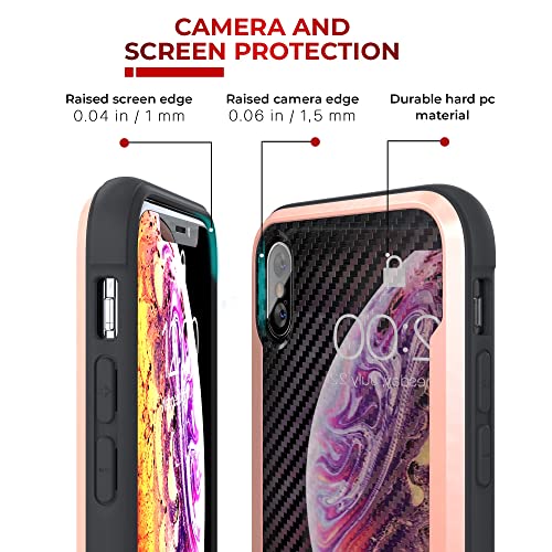 Nicexx Designed for iPhone X Case/Designed for iPhone Xs Case with Carbon Fiber Pattern, 12ft. Drop Tested, Wireless Charging Compatible - Rosegold