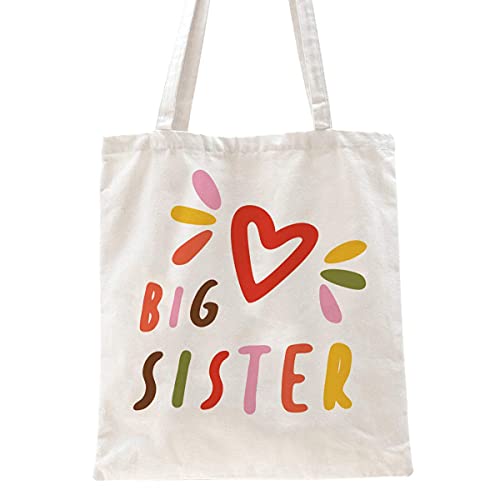 Ihopes Big Sister Reusable Tote Bag | Cute Big Sister Canvas Tote Bag Gifts for Girls Daughter Sister | Perfect birthday gifts/Birth Announcement/New Pregnancy Gift