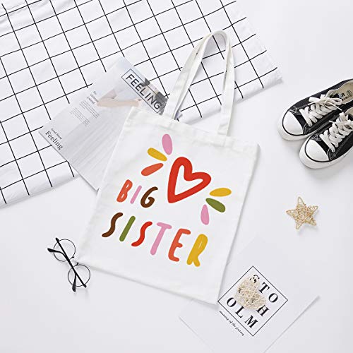 Ihopes Big Sister Reusable Tote Bag | Cute Big Sister Canvas Tote Bag Gifts for Girls Daughter Sister | Perfect birthday gifts/Birth Announcement/New Pregnancy Gift