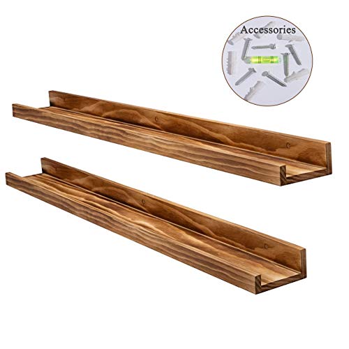 AZSKY 48 Inches Long Wood Photo Picture Ledge Shelf with Lip Floating Shelves for Nursery Books Set of 2 Rustic Wall Shelf for Kids Bedroom Office Bathroom Living Room Frames