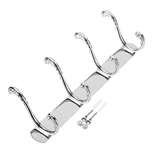 MroMax Silver 4 Row Hooks Household Coat Rack Wall Mounted Towel Rack Towel Cap Hanging Hook Polished 1Pcs