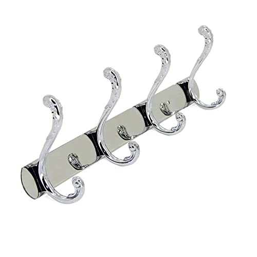 MroMax Silver 4 Row Hooks Household Coat Rack Wall Mounted Towel Rack Towel Cap Hanging Hook Polished 1Pcs