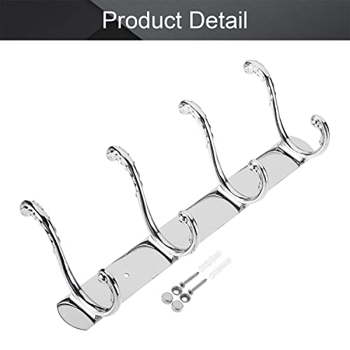 MroMax Silver 4 Row Hooks Household Coat Rack Wall Mounted Towel Rack Towel Cap Hanging Hook Polished 1Pcs