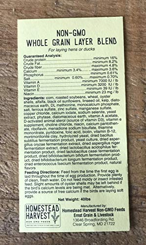 Homestead Harvest Non-GMO Whole Grain Layer Blend 16% for Laying Hens or Ducks 40lb