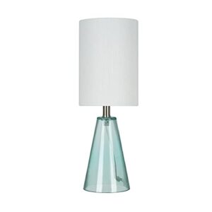 catalina 22791-001 coastal tapered clear blue glass small table lamp with brushed nickel accents, 14", teal