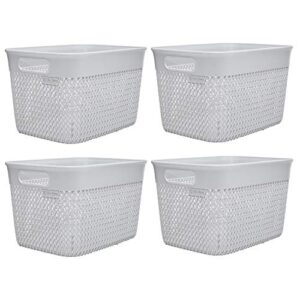 life story lightweight heavy duty trendy portable storage woven basket 16 quarts, grey (4 pack)