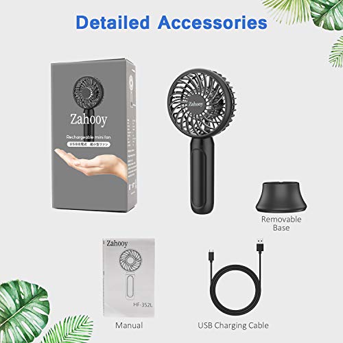 Zahooy Mini Handheld Fan,Small Personal Desk Fan,USB Rechargeable Battery Operated Portable Fan with 4 Adjustable Speeds,Strong Wind Cooling Fans for Office Travel Outdoor Camping Home Fitness(Black)