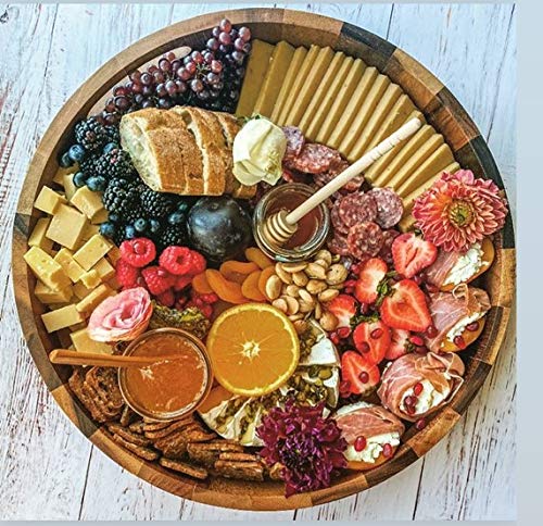 Kalmar Home Round Serving Tray | Charcuterie Board | Acacia Wood | Environmentally Friendly | 13 in