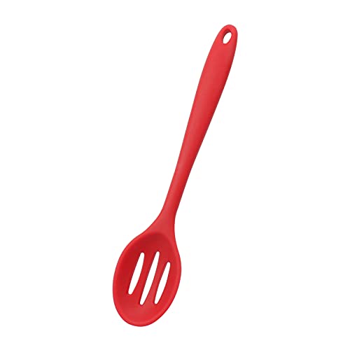 MJIYA Silicone Slotted Serving Spoon, Nonstick Mixing Spoon, Silicone Heat Resistant Kitchen Cooking Utensils Non-Stick Baking Tool Tongs ladle Gadget (Red)