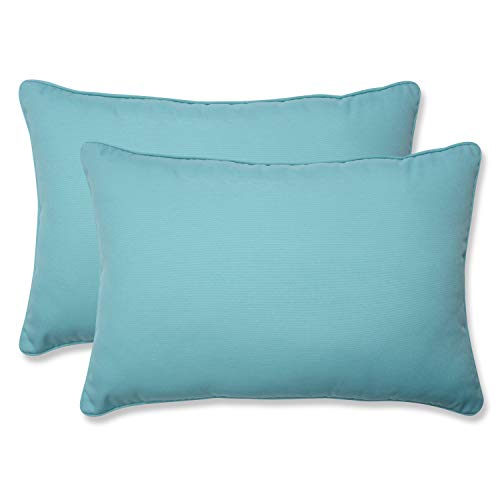 Pillow Perfect Pompeii Solid Indoor/Outdoor Large Lumbar Pillow Plush Fill, Weather and Fade Resistant, Large Lumbar - 16.5" x 24.5", Blue, 2 Count