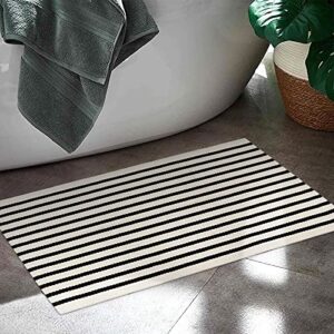 Black/White Striped Outdoor Rug 2' x 3', KIMODE Cotton Hand Woven Welcome Entryway Doormat, Washable Front Door Mats for Porch/Kitchen/Farmhouse