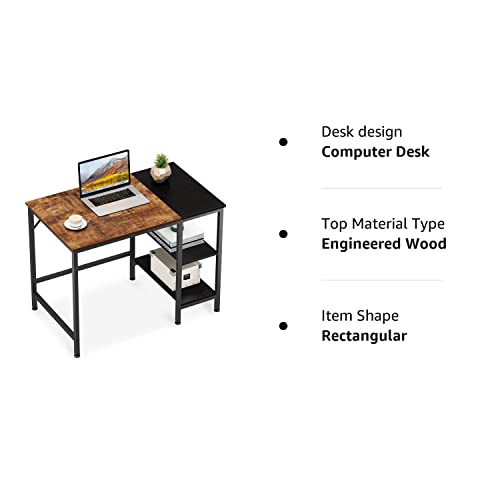 JOISCOPE Home Office Computer Desk,Small Study Writing Desk with Wooden Storage Shelf,2-Tier Industrial Morden Laptop Table with Splice Board,40 inches(Vintage Oak Finish)