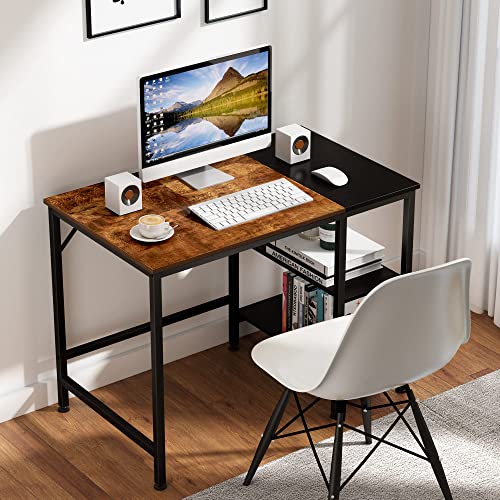 JOISCOPE Home Office Computer Desk,Small Study Writing Desk with Wooden Storage Shelf,2-Tier Industrial Morden Laptop Table with Splice Board,40 inches(Vintage Oak Finish)