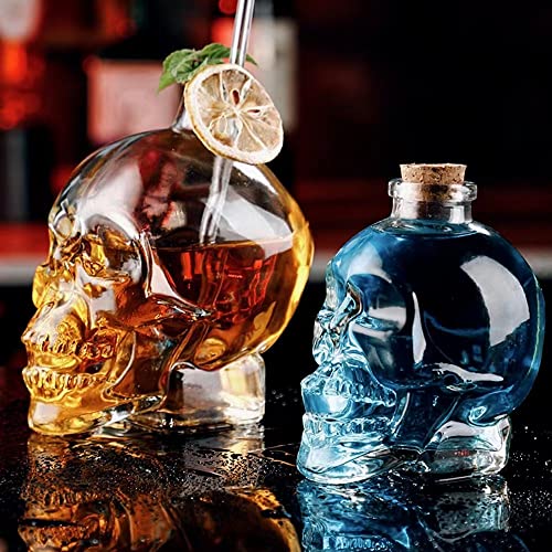 Skull Decanter Lead-free Glass With Cork Stopper - Whiskey Decanter for Liquor, Vodka, Wine, Bourbon Gifts For Men Dad and Women (750ML)