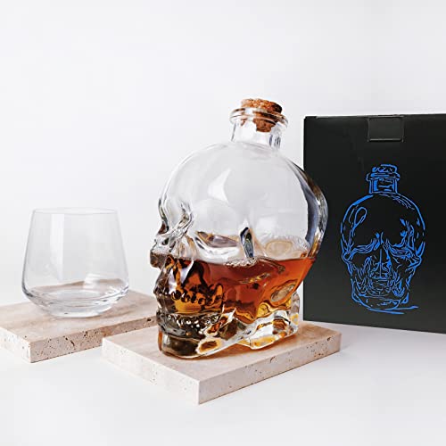 Skull Decanter Lead-free Glass With Cork Stopper - Whiskey Decanter for Liquor, Vodka, Wine, Bourbon Gifts For Men Dad and Women (750ML)