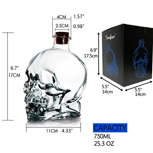 Skull Decanter Lead-free Glass With Cork Stopper - Whiskey Decanter for Liquor, Vodka, Wine, Bourbon Gifts For Men Dad and Women (750ML)