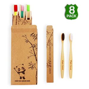 Virgin Forest Bamboo Toothbrush, Biodegradable Toothbrush, Eco Friendly Natural Wooden Toothbrushes, Vegan Organic Bamboo Charcoal Tooth Brush for Sensitive Gums Medium Bristle Set of 8 Color