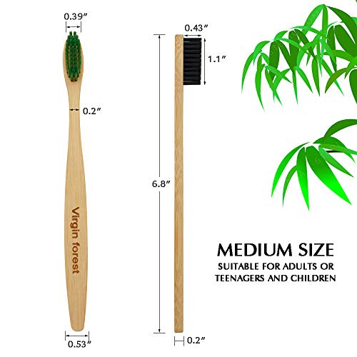 Virgin Forest Bamboo Toothbrush, Biodegradable Toothbrush, Eco Friendly Natural Wooden Toothbrushes, Vegan Organic Bamboo Charcoal Tooth Brush for Sensitive Gums Medium Bristle Set of 8 Color