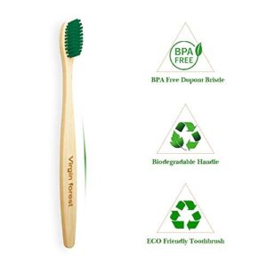 Virgin Forest Bamboo Toothbrush, Biodegradable Toothbrush, Eco Friendly Natural Wooden Toothbrushes, Vegan Organic Bamboo Charcoal Tooth Brush for Sensitive Gums Medium Bristle Set of 8 Color