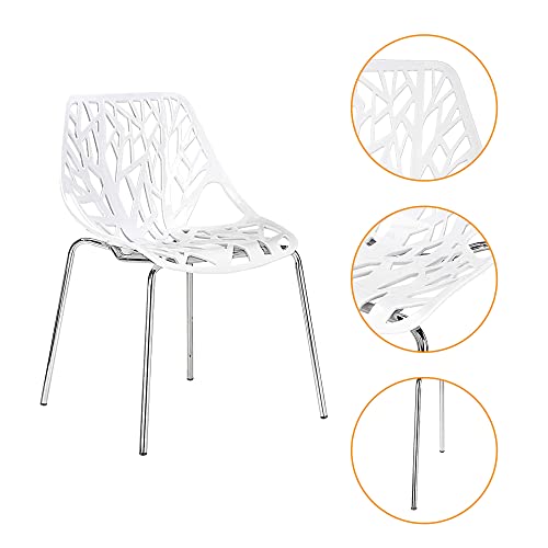 CangLong Modern Mid Century Plastic Shell Hollow Matal Legs Dining Chairs, 4 PCs Pack-Light, White 1