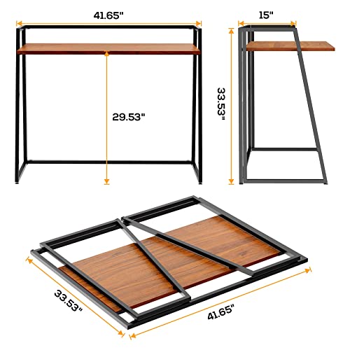 EUREKA ERGONOMIC Foldable Desk 41", No Assembly Required Home Office Small Folding Computer Desk Table for Small Spaces Study Writing Work, Portable, Easy to Fold Up or Down, Space Saving, Brown