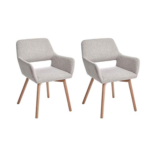 CangLong Leisure Modern Living Dining Room Accent Arm Chairs Club Guest with Solid Wood Legs, Set of 2, Grey