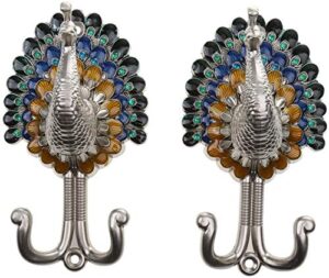 2pcs peacock metal double hanger hook double head wall-mounted coat towel hanger hook - silver