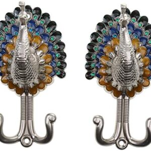 2pcs Peacock Metal Double Hanger Hook Double Head Wall-Mounted Coat Towel Hanger Hook - Silver